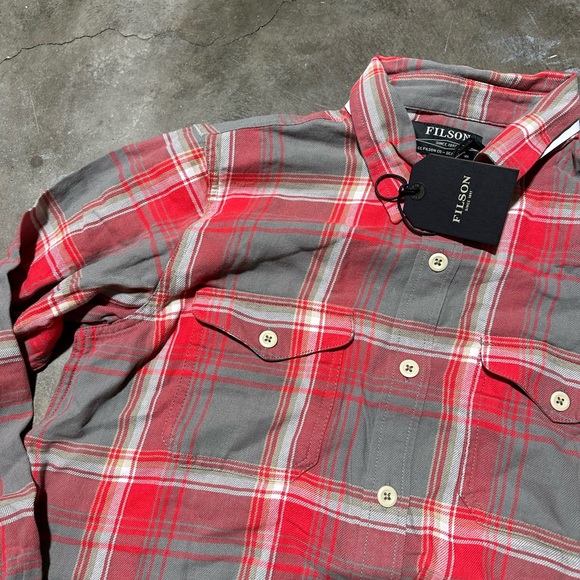 Filson | Tops | Nwt Filson Scout Shirt Gray White Red King Sleeve ...